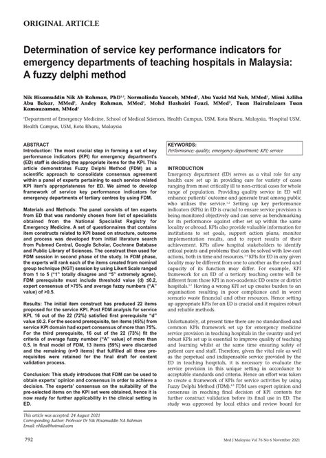 pdf determination of service key performance indicators for emergency