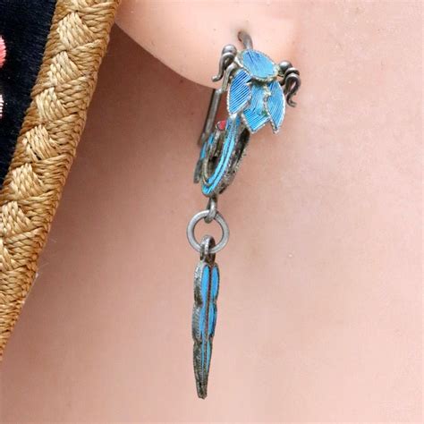 Antique Qing Dynasty Tian Tsui Leaf Earrings Museum Of Jewelry