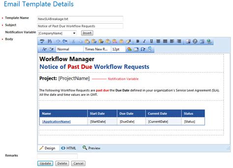 Email Workflow Template Using Notification Variables In Email Templates Williamson Ga Us