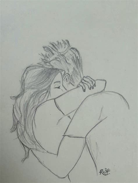 Hug Pencil Sketch Embracing Warmth And Connection In A Single Stroke