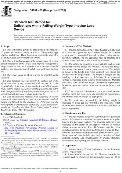 ASTM D Standard Test Method For Deflections With A Falling Weight Type Impulse