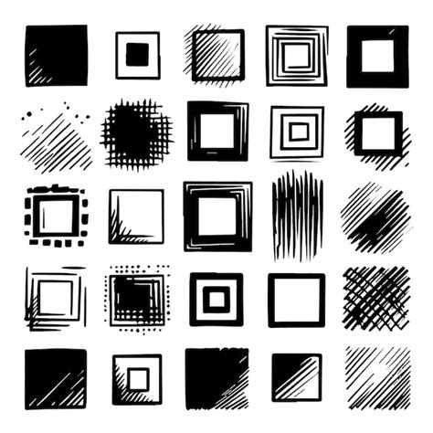Sketchy Handdrawn Squares On Clean White Background Variety Of Shapes