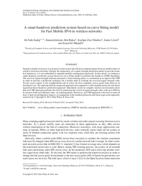 pdf a smart handover prediction system based on curve fitting model