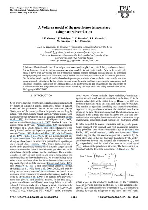 Pdf A Volterra Model Of The Greenhouse Temperature Using Natural Ventilation