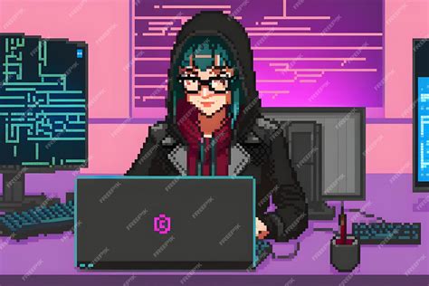 Premium Photo Hacker Girl Working On His Computer With Multiple
