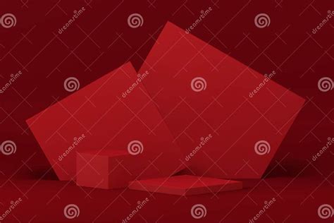 Red 3d Podium Squared Pedestal With Abstract Angular Wall Background Realistic Vector Stock