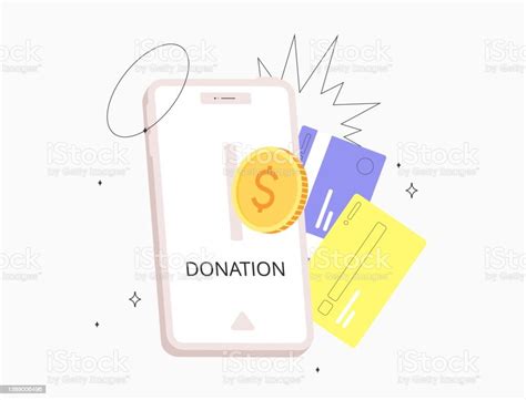 재정 지원 기부 및 자선 의 개념 기부 프로그램과 전화 화면평면 벡터 일러스트레이션 인터넷에 대한 스톡 벡터 아트 및 기타
