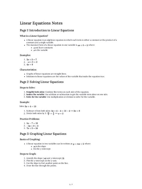 Linear Equations Notes Pdf Equations System Of Linear Equations