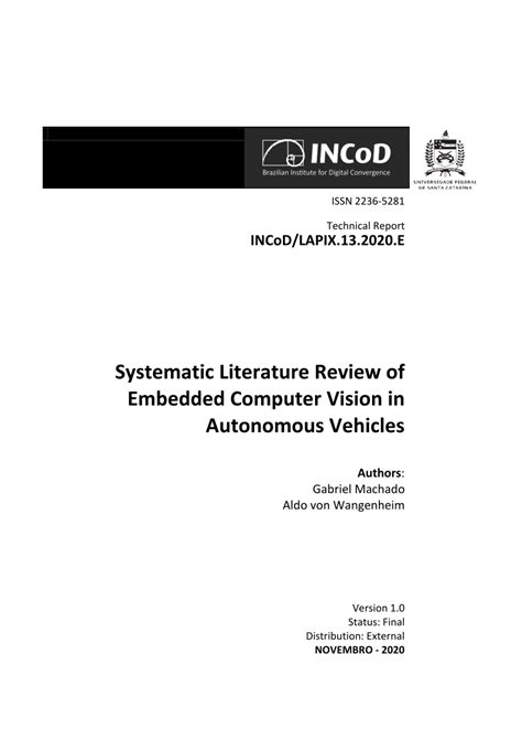 PDF Systematic Literature Review Of Embedded Computer Vision In Autonomous Vehicles