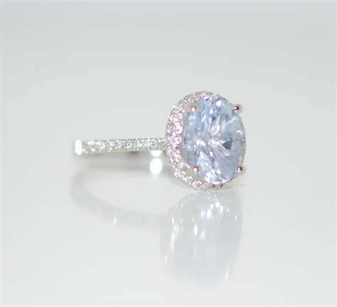 Oval Ice Blue Sapphire Engagement Ring 14k White Gold Diamond Halo