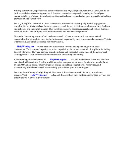 Aqa English Literature A Level Coursework Specification Pdf Celtic