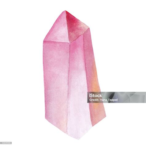 컬러 마법 크리스탈 미네랄이있는 수채화 일러스트레이션 흰색에 고립 된 분홍색 보석 사파이어 디자인 장식 인쇄를위한 석영 분홍에 대한 스톡 벡터 아트 및 기타 이미지 Istock