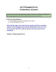 Lab 3 Debugging Errors Pdf Lab 3 Debugging Errors 10 Ques Ons 10