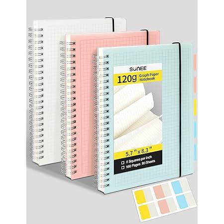 Amazon Com AHGXG Graph Paper Notebook Spiral 3 Pack A5 Grid Notebook 5 7 X 8 3 Thick 100gsm