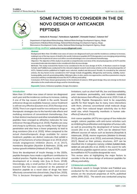 Pdf Some Factors To Consider In The De Novo Design Of Anticancer Peptides