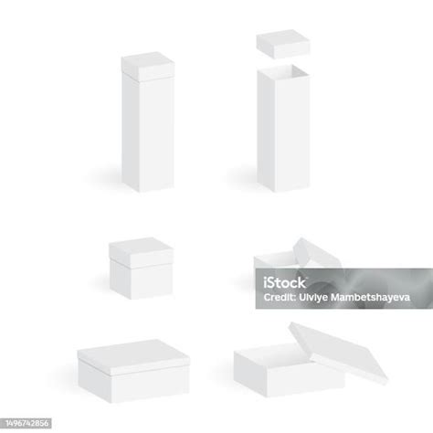 흰색 배경에 분리된 빈 정사각형 직사각형 상자 세트 아이소메트릭 골판지 선물 상자 컬렉션 상자에 대한 스톡 벡터 아트 및 기타 이미지 상자 등측투영법 열다 Istock