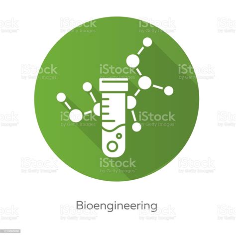 생물 공학 녹색 평면 디자인 긴 그림자 문 양 아이콘입니다 과학 의학 연구 시험 관 및 분자 생화학 생명 공학 실험실 장비 벡터 실루엣 일러스트레이션 0명에 대한 스톡 벡터