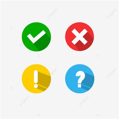 зеленая галочка красный крест синий вопросительный знак желтый восклицательный знак Png
