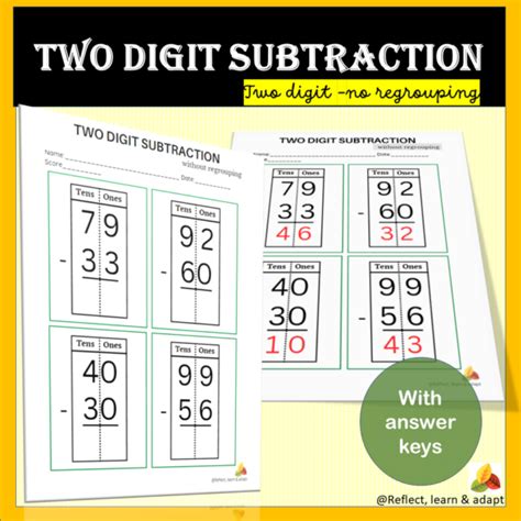 Adaptive Resources Two Digit Addition And Subtraction Without Regrouping Made By Teachers