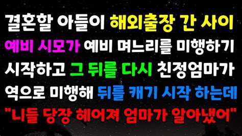결혼할 아들이 해외출장 간 사이 예비 시모가 예비 며느리를 미행하기 시작하고 그 뒤를 다시 친정엄마가 역으로 미행해 뒤를 캐기 시작 하는데 니들 당장 헤어져 엄마가