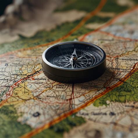 A Macro Shot Of A Hiking Map With Compass Realistic Generated By Ai