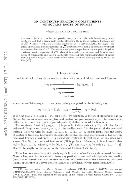 Pdf On Continued Fraction Coefficients Of Square Roots Of Primes