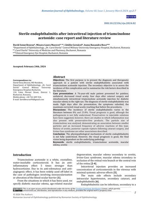 Pdf Sterile Endophthalmitis After Intravitreal Injection Of Triamcinolone Acetonide Case