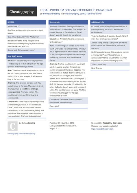 Legal Problem Solving Technique Cheat Sheet In 2024 Legal Problems Cheat Sheets Problem Solving
