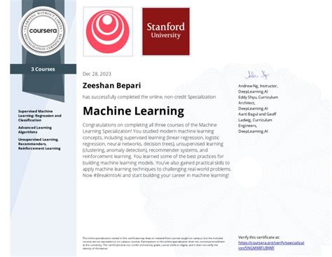 Completed A 2 Month Course On Machine Learning With Coursera Zeeshan Bepari Posted On The