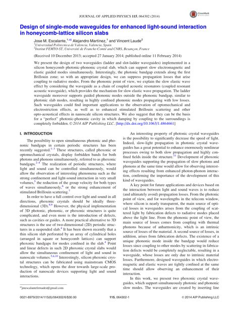 Pdf Design Of Single Mode Waveguides For Enhanced Light Sound Interaction In Honeycomb Lattice