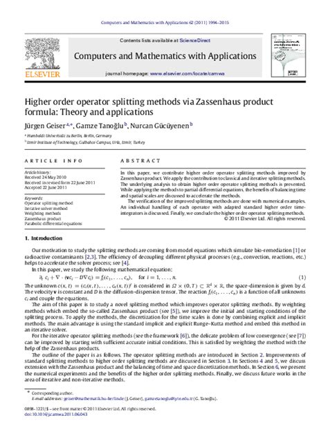 Pdf Higher Order Operator Splitting Methods Via Zassenhaus Product
