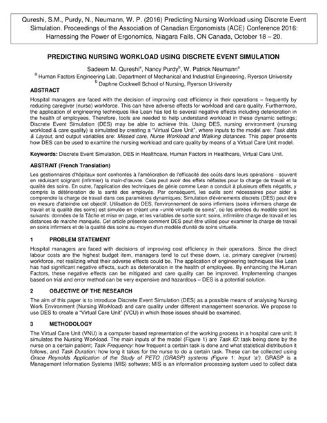 Pdf Predicting Nursing Workload Using Discrete Event Simulation