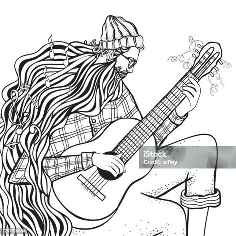 기타 플레이어 클래식 기타와 남자 성인과 어린이를위한 음악 색칠 공부 책 페이지 흑백 벡터 기타 연주자에 대한 스톡 벡터 아트 및 기타 이미지 Istock