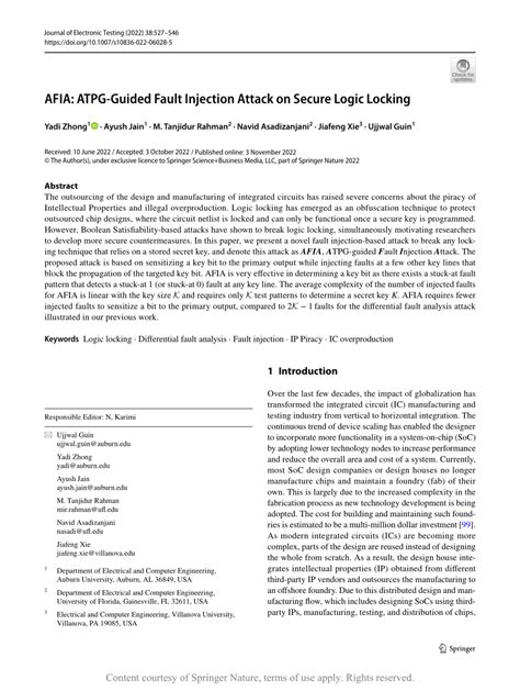 Afia Atpg Guided Fault Injection Attack On Secure Logic Locking Request Pdf