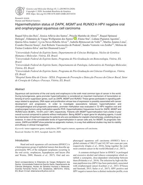pdf hypermethylation status of dapk mgmt and runx3 in hpv negative