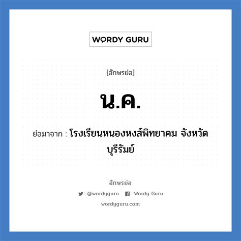 โรงเรียนหนองหงส์พิทยาคม จังหวัดบุรีรัมย์ คำย่อคือ แปลว่า Wordy Guru