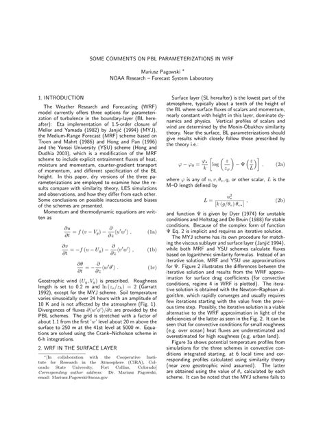 Pdf Some Comments On Pbl Parameterizations In Wrf