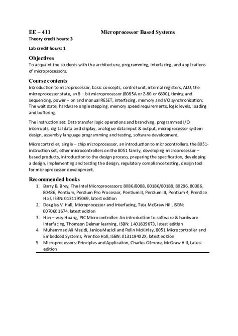 Doc Microprocessor Based Theory Course Outline By Hu Under Hec