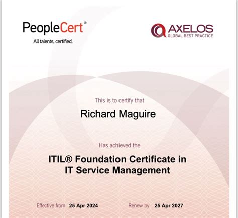 Richard Maguire Cts On Linkedin Itil Foundation Certificate In It Service Management Gained
