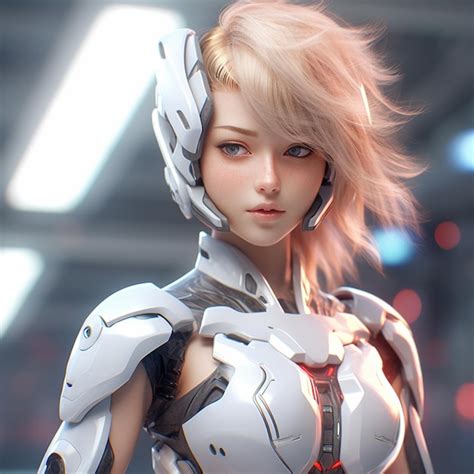 Premium Photo A Female Robot With A Red Light On His Face And The