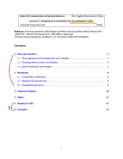 Math 1070 Lecture Notes On Graphical Summaries Of Data Techniques