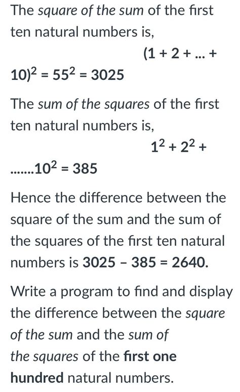 Solved The Square Of The Sum Of The First Ten Natural