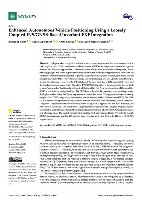 Pdf Enhanced Autonomous Vehicle Positioning Using A Loosely Coupled Insgnss Based Invariant