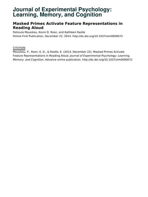Pdf Masked Primes Activate Feature Representations In Reading Aloud