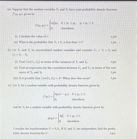 Solved A Suppose That The Random Variables Y1 And Y2 Have