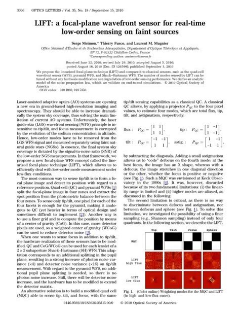 LIFT A Focal Plane Wavefront Sensor For Real Time Laurent Mugnier