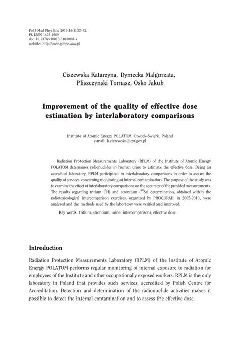 Pdf Improvement Of The Quality Of Effective Dose Estimation By