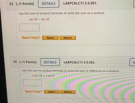 Solved Use The Sum To Product Formulas To Write The Sum As A Chegg Com