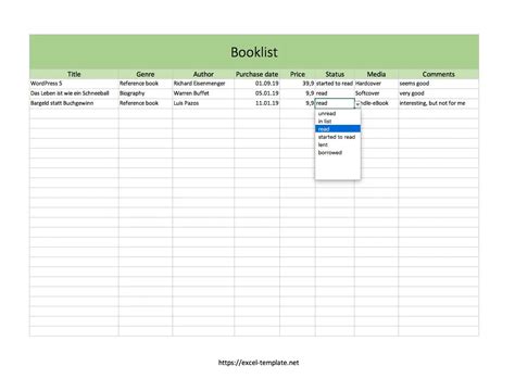 Book Collection List With Excel Template