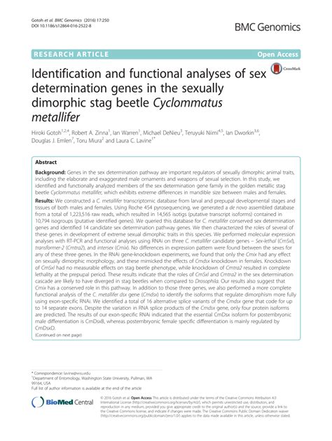 Pdf Identification And Functional Analyses Of Sex Determination Genes